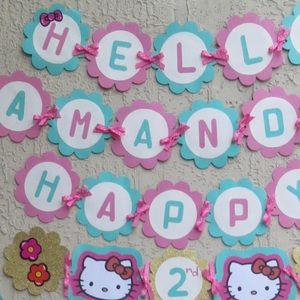 Party Supplies | Hello Kitty Turquoise Pink Happy Birthday Banner ...